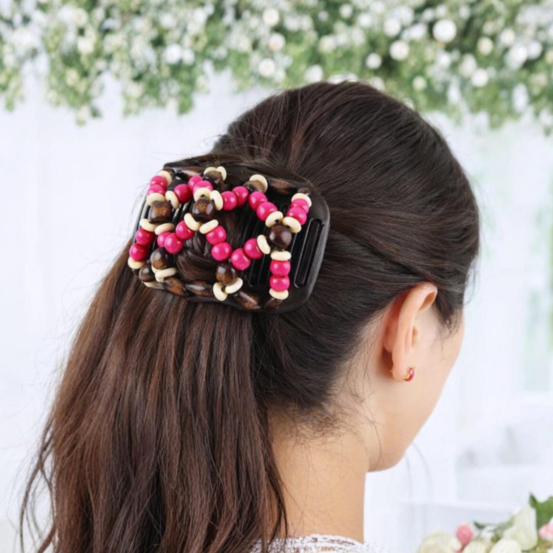 Magic Hair Comb Beaded Bun Holder Women Ponytail Clip French Twist Updo ...