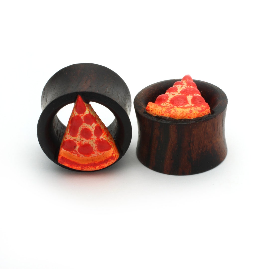 Pizza Slice Piece Food Plugs Double Flare Tunnel Organic Wood Ear Plug ...