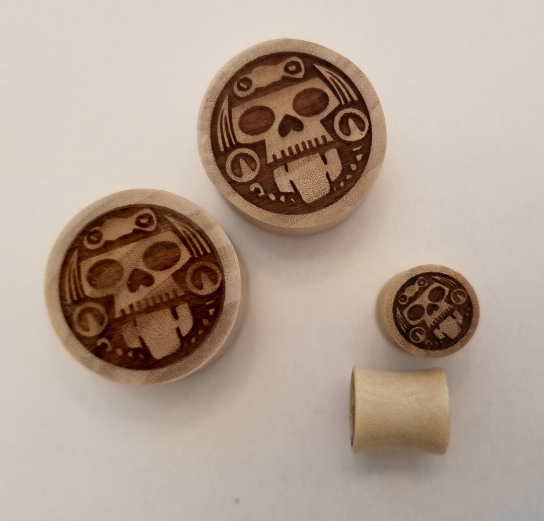 Aztec Tribal Monkey Double Flare Organic Crocodile Wood Ear Solid Plugs ...