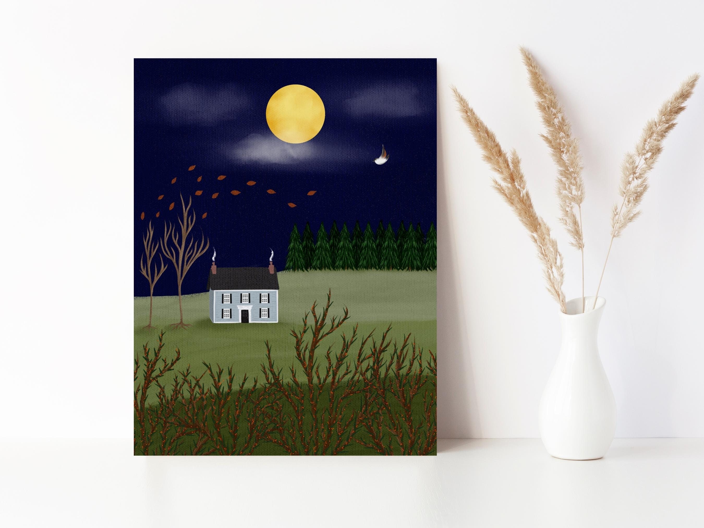 Autumn Folk Art Print of a Landscape Painting Earth Tone Wall - Etsy