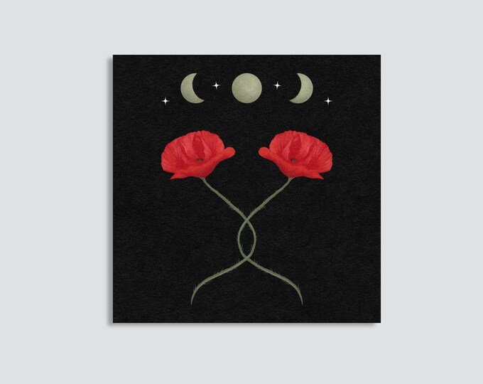 Celestial Poppy Flowers Poster Print Floral Poppies Wall Art Full Moon ...