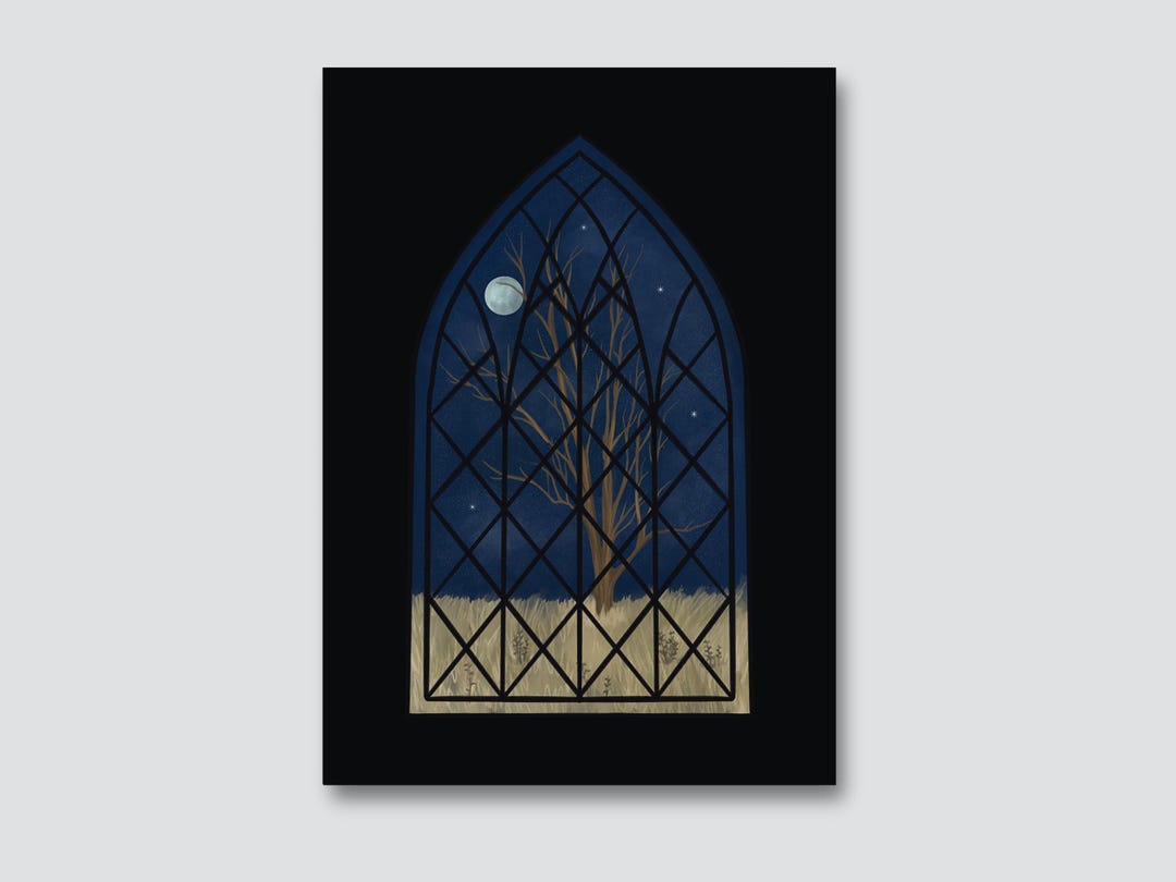 Cathedral Window Art Print, Whimsigoth Aesthetic, Full Moon Moody ...