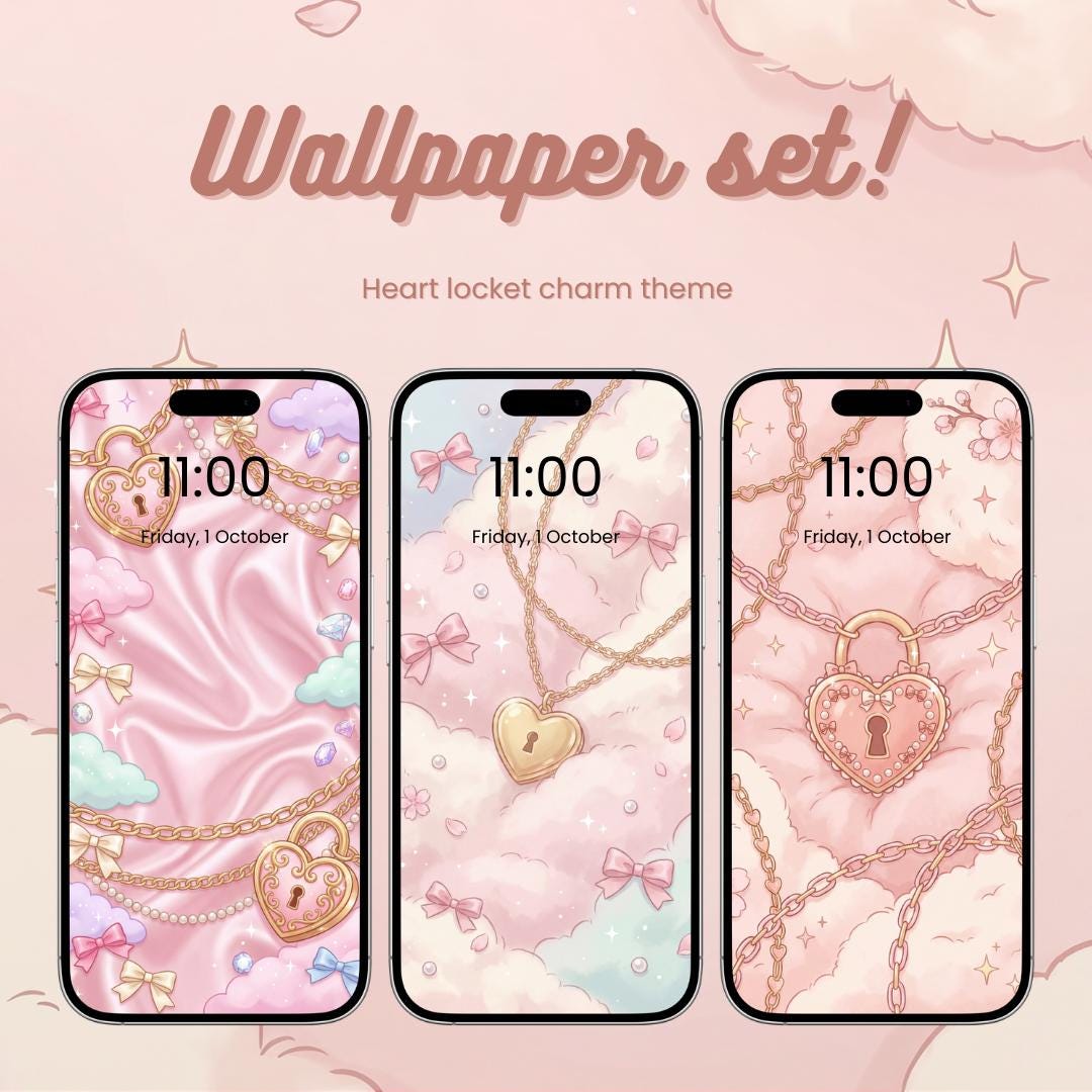 Pink Charm Kawaii iPhone Wallpapers – Cute Girly Coquette Heart Lock ...