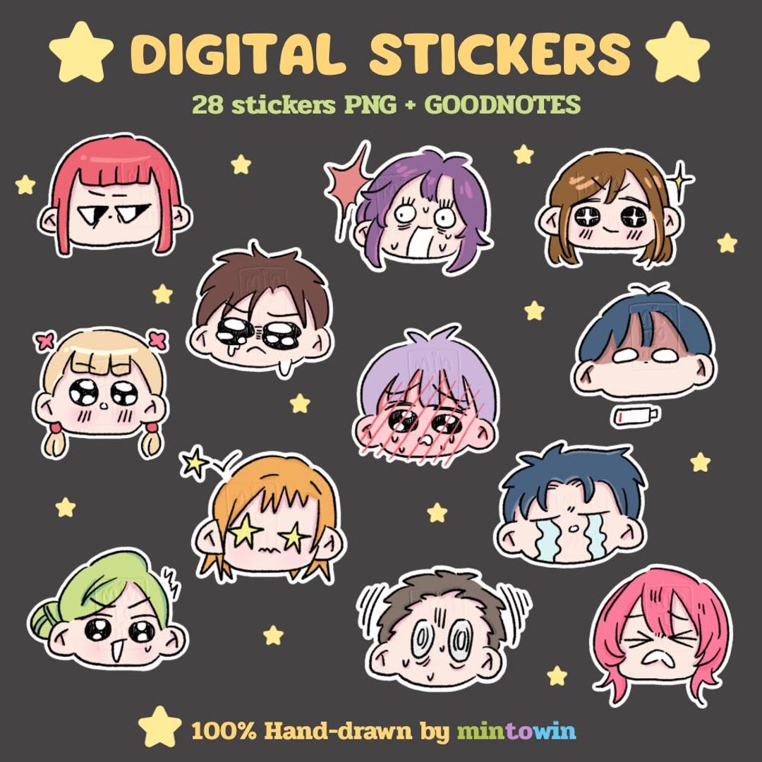 Anime Mood Stickers – 28 Hand-drawn Digital Planner (PNG + Goodnotes ...