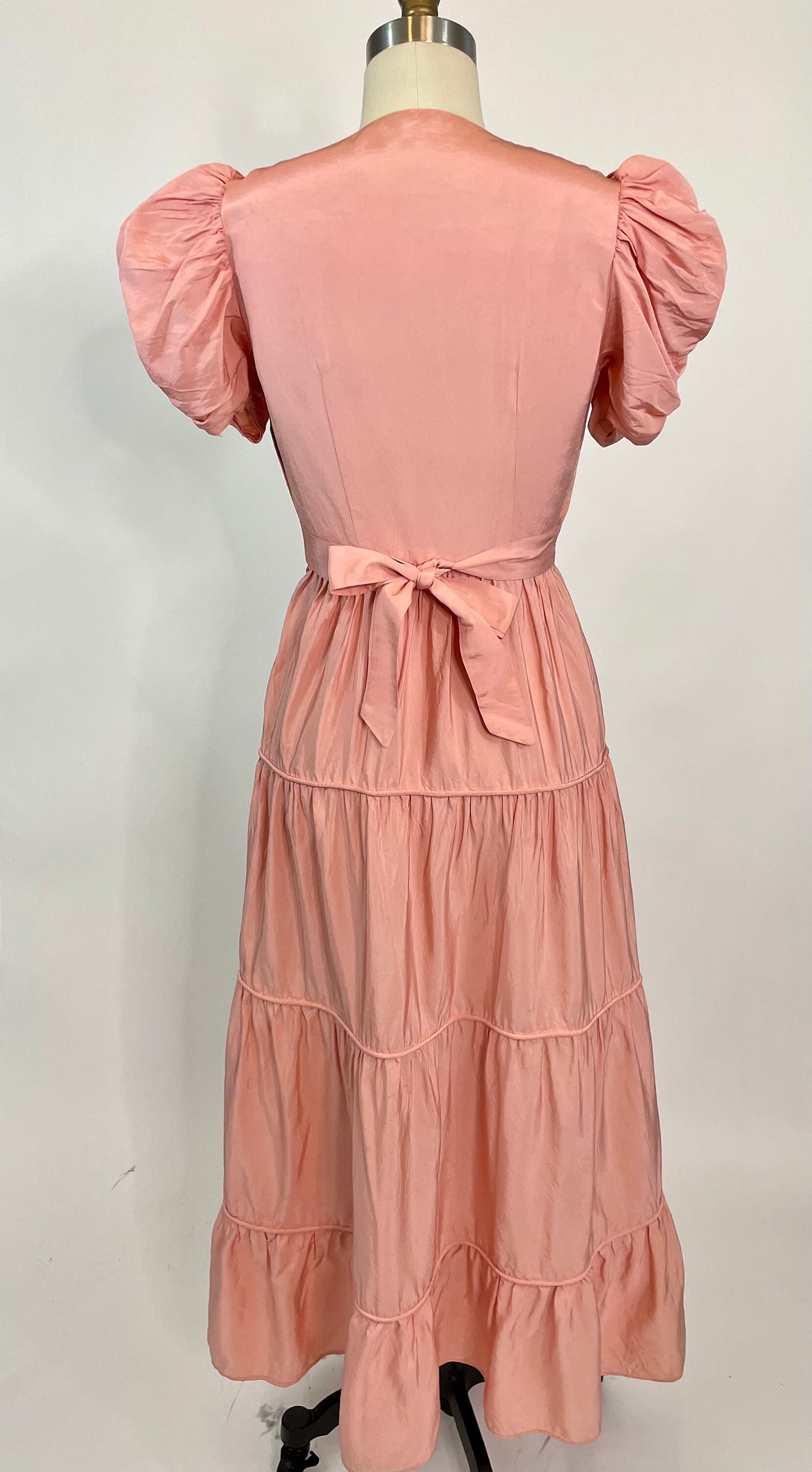 Vintage 1940s Pink Ruched Long Tiered Ruffle Dress With Sash - Etsy