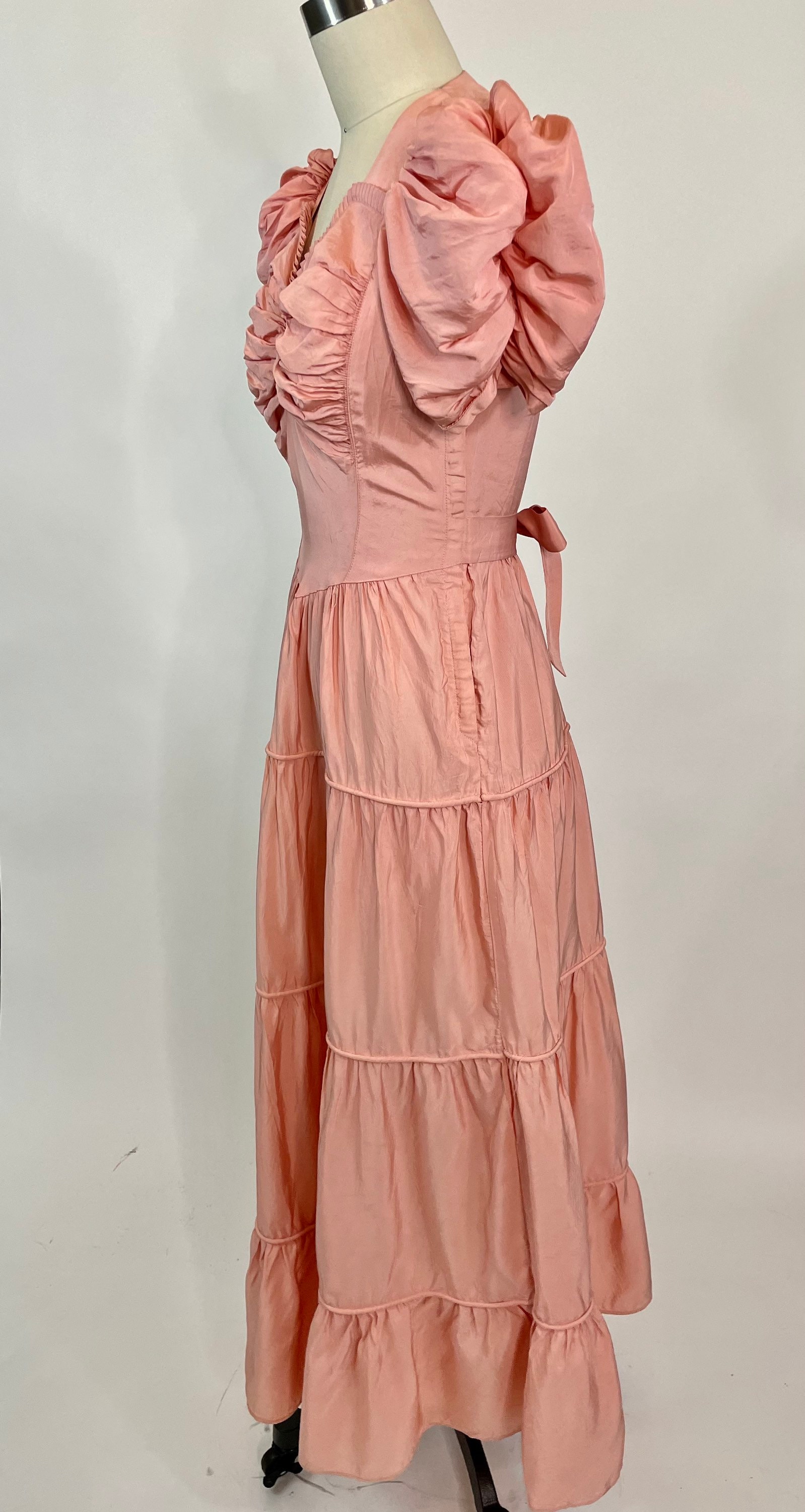 Vintage 1940s Pink Ruched Long Tiered Ruffle Dress With Sash - Etsy
