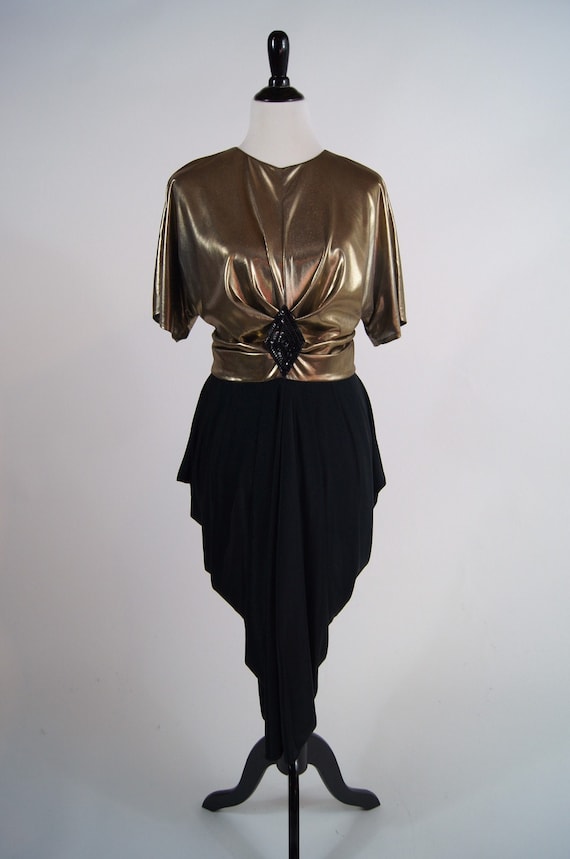 vintage 1980s Filigree dress, black, sequin, silk - Gem