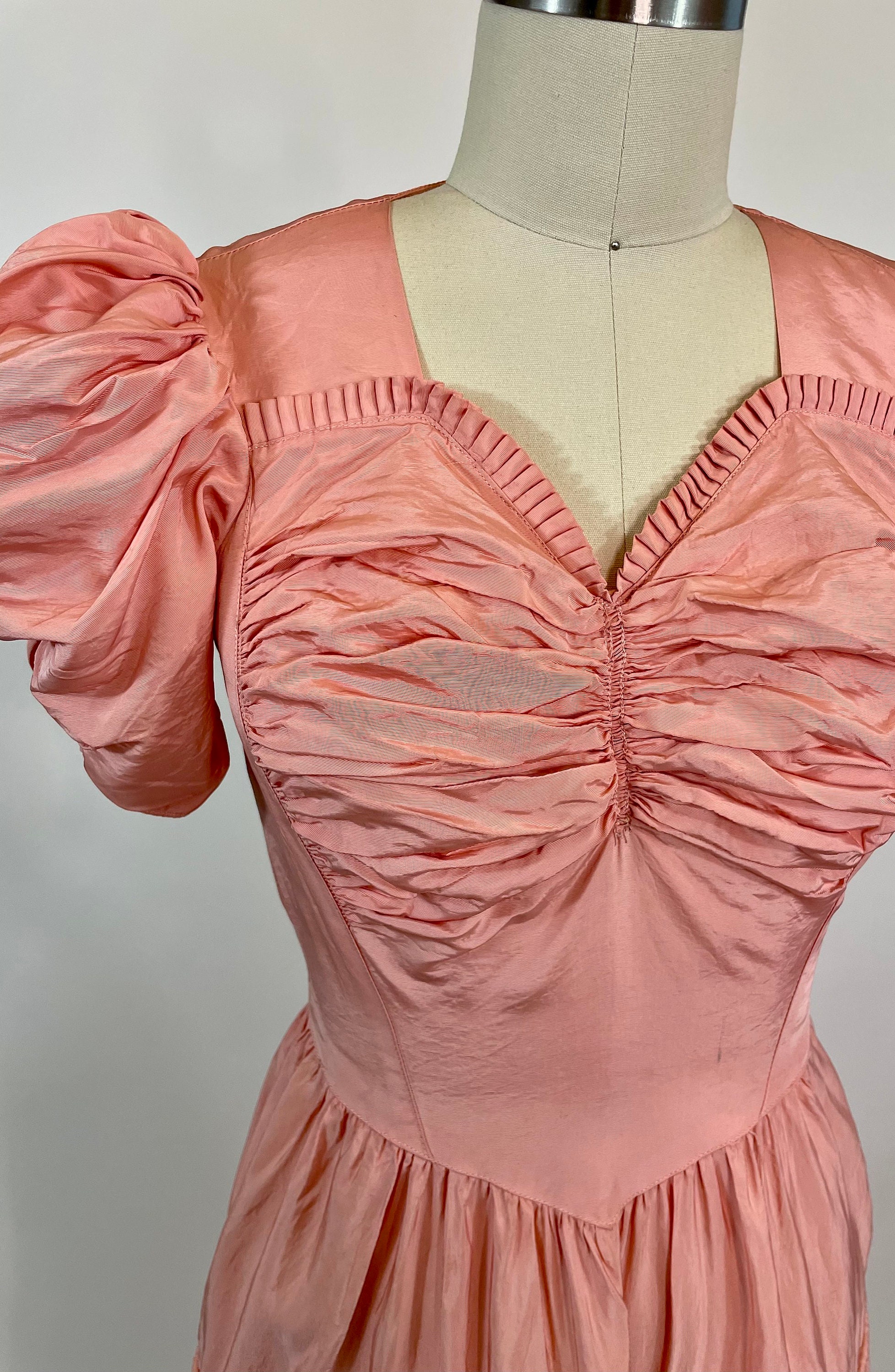 Vintage 1940s Pink Ruched Long Tiered Ruffle Dress With Sash - Etsy