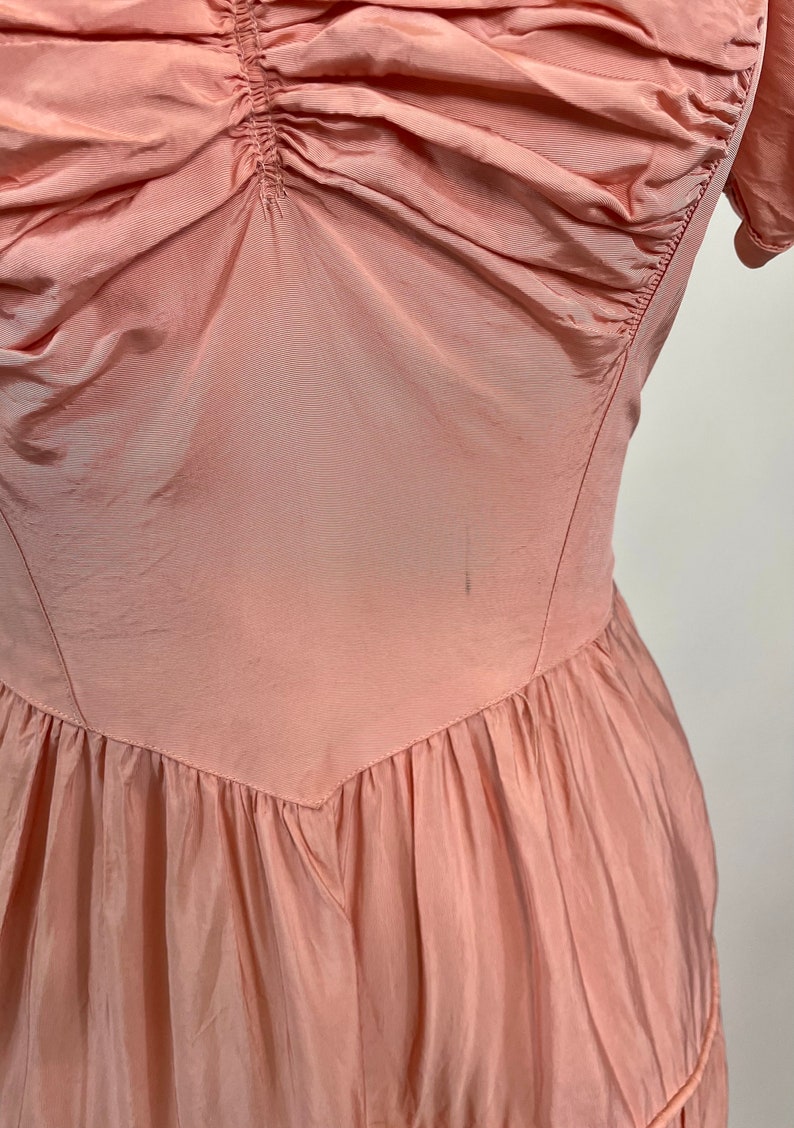 Vintage 1940s Pink Ruched Long Tiered ruffle Dress with sash | Etsy