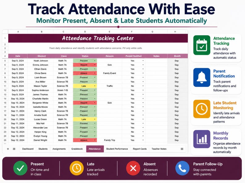Teacher Gradebook Spreadsheet, Student Tracker, Attendance (google ...