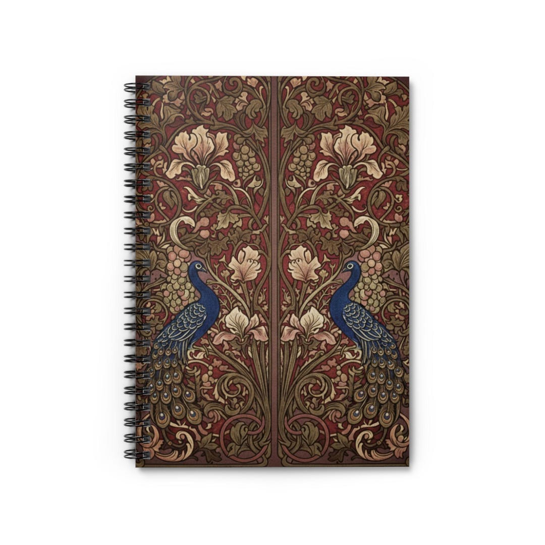 Victorian Peacock Pattern Spiral Notebook | Floral Vintage Art Ruled - Etsy
