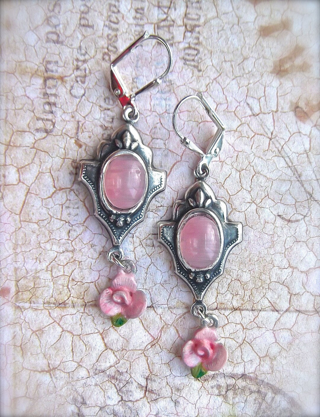 Bsue by 1928, Hand Painted 1928, Flower Bud,floral Dangles,fine Silver ...