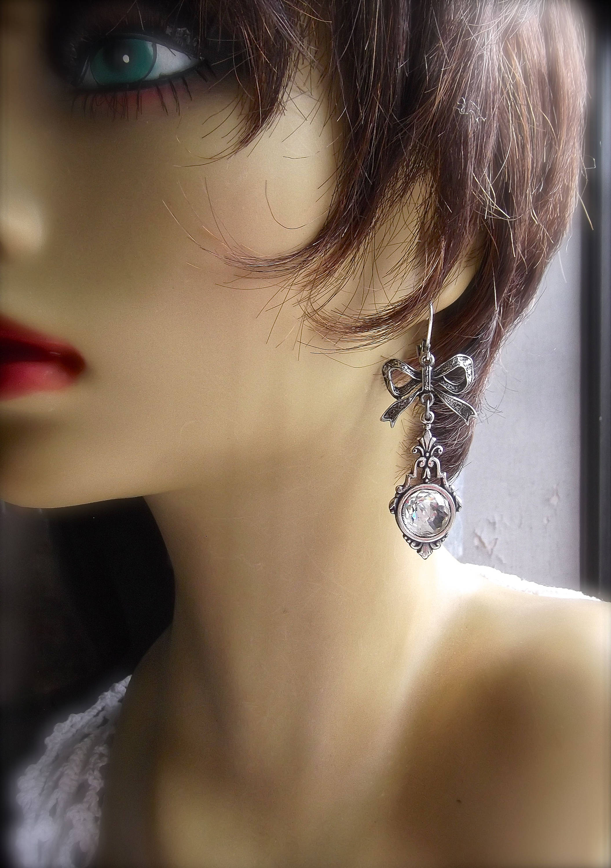 Vintage Faceted Crystal, Crystal Drops, Silver Plated Brass, Silver and ...
