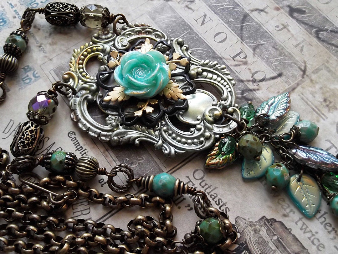 Torch Patina, Flame Painted, Brass Luggage Tag, Floral Leaves, Czech ...