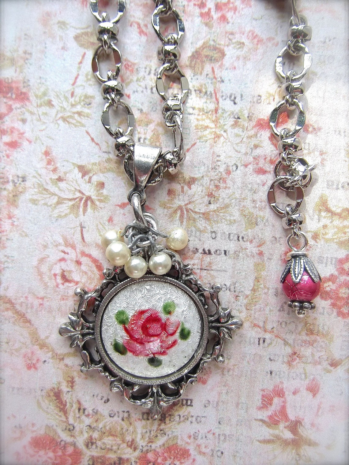 Dresden Rose PendantSilver PendantBSue by 1928Guilloche | Etsy