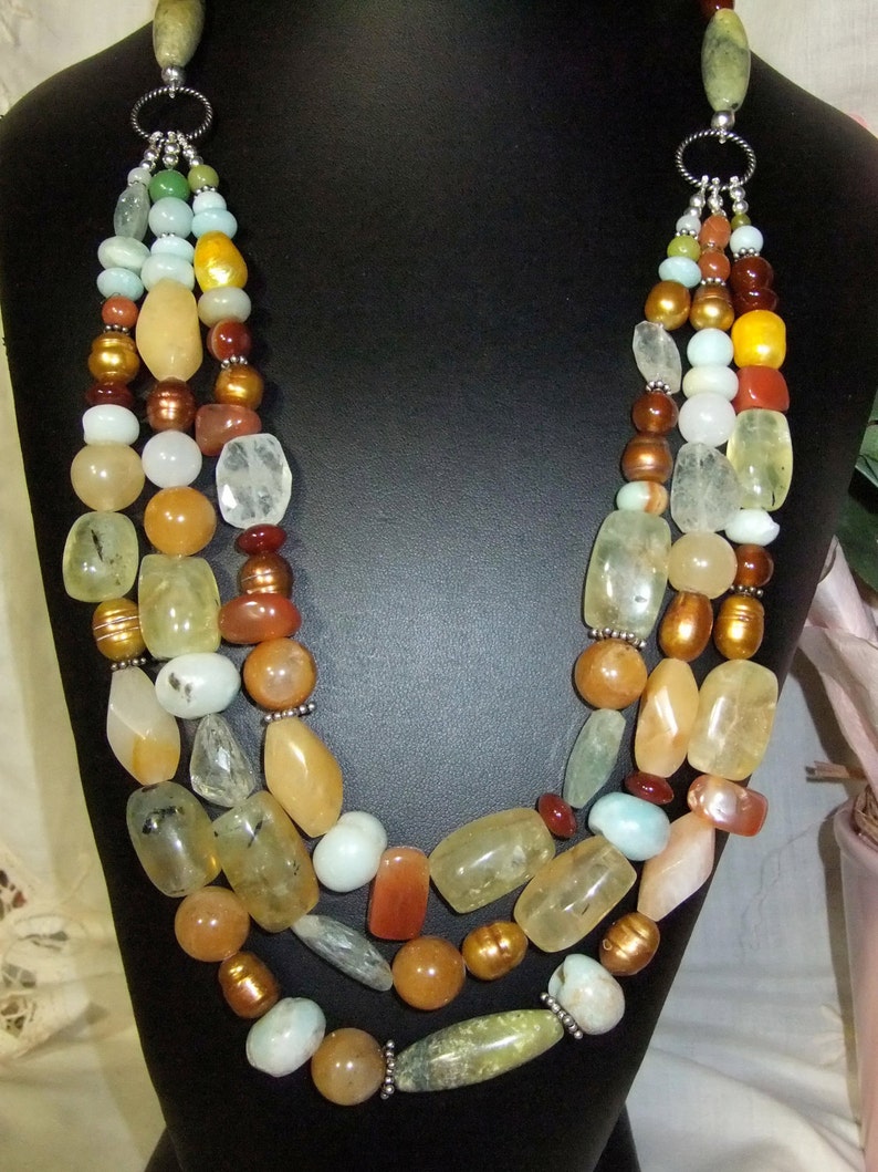 Sterling Silver,semi Precious Stones,large Pearl Necklace,aquamarine ...