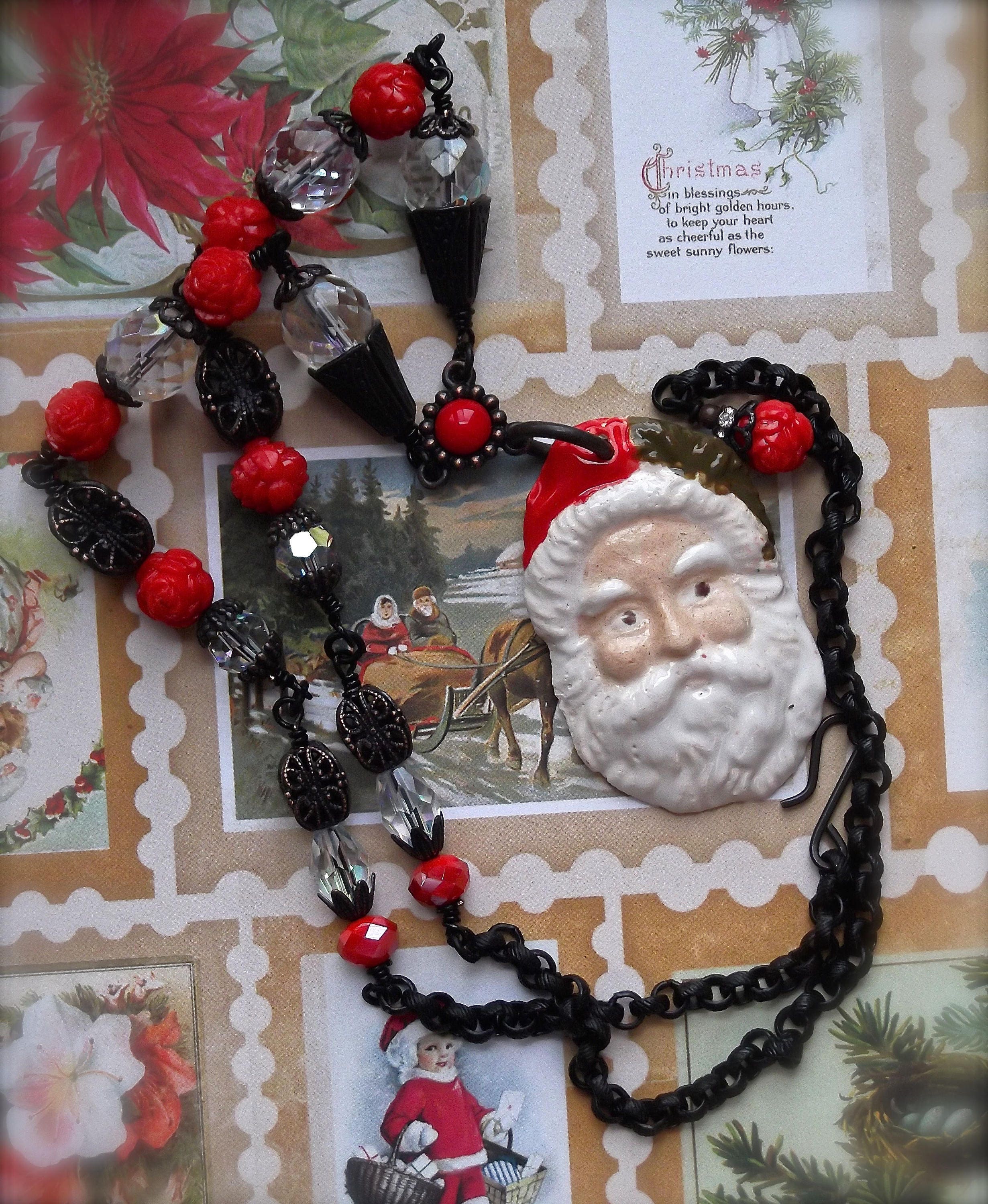 Santa Pendant, Handmade Santa, Ceramic Santa, Artisan Santa, Santa With ...