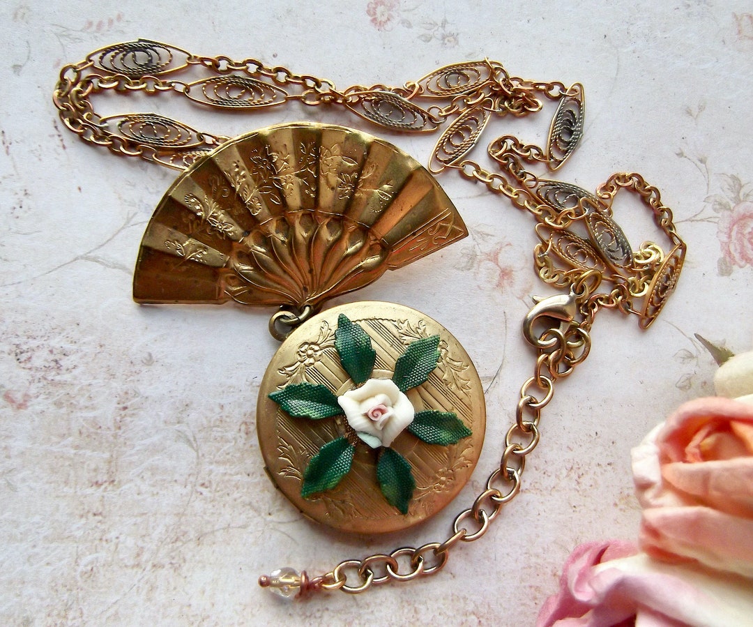 Vintage Locket, Floral Fan Locket, Locket Brooch, Brooch Necklace ...