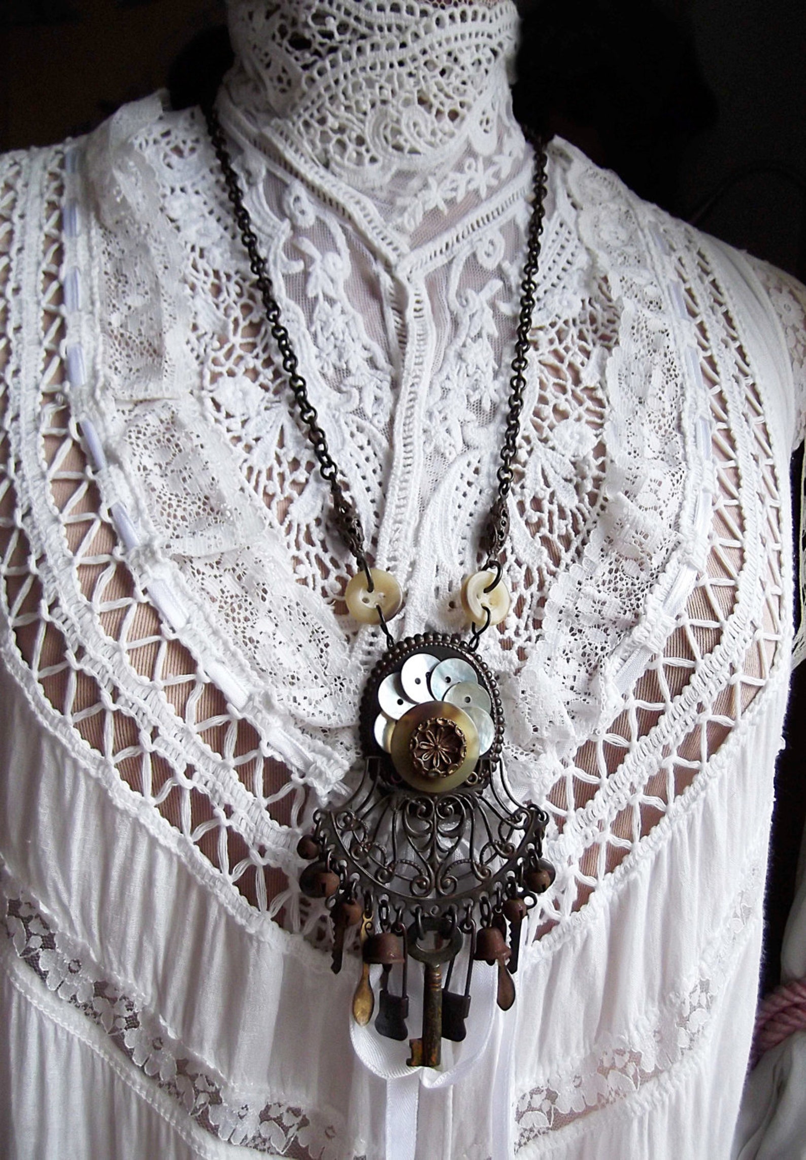 Rusty Black Victorian Frame MOP Buttons and Key and Spoon - Etsy