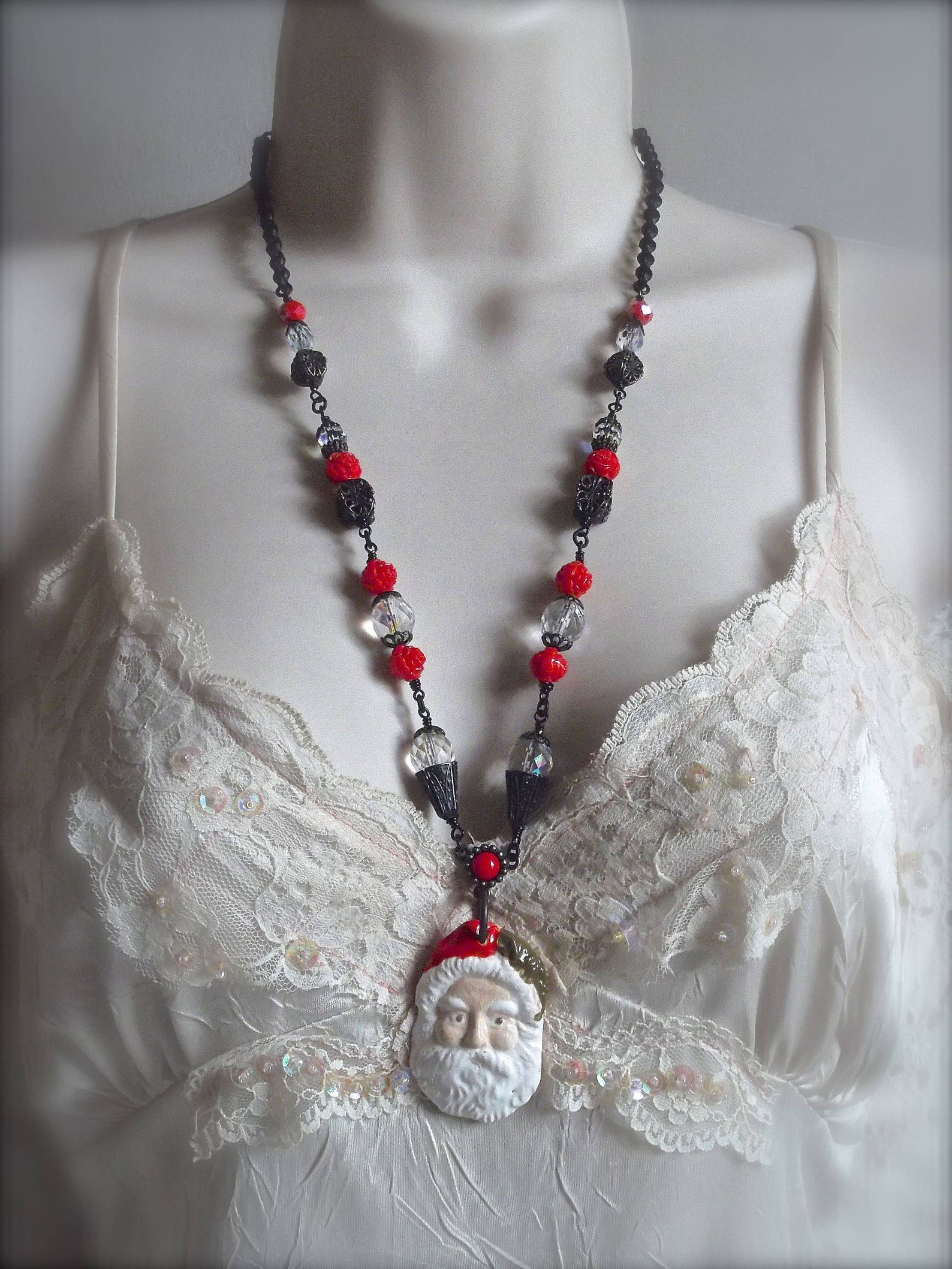 Santa Pendant, Handmade Santa, Ceramic Santa, Artisan Santa, Santa With ...