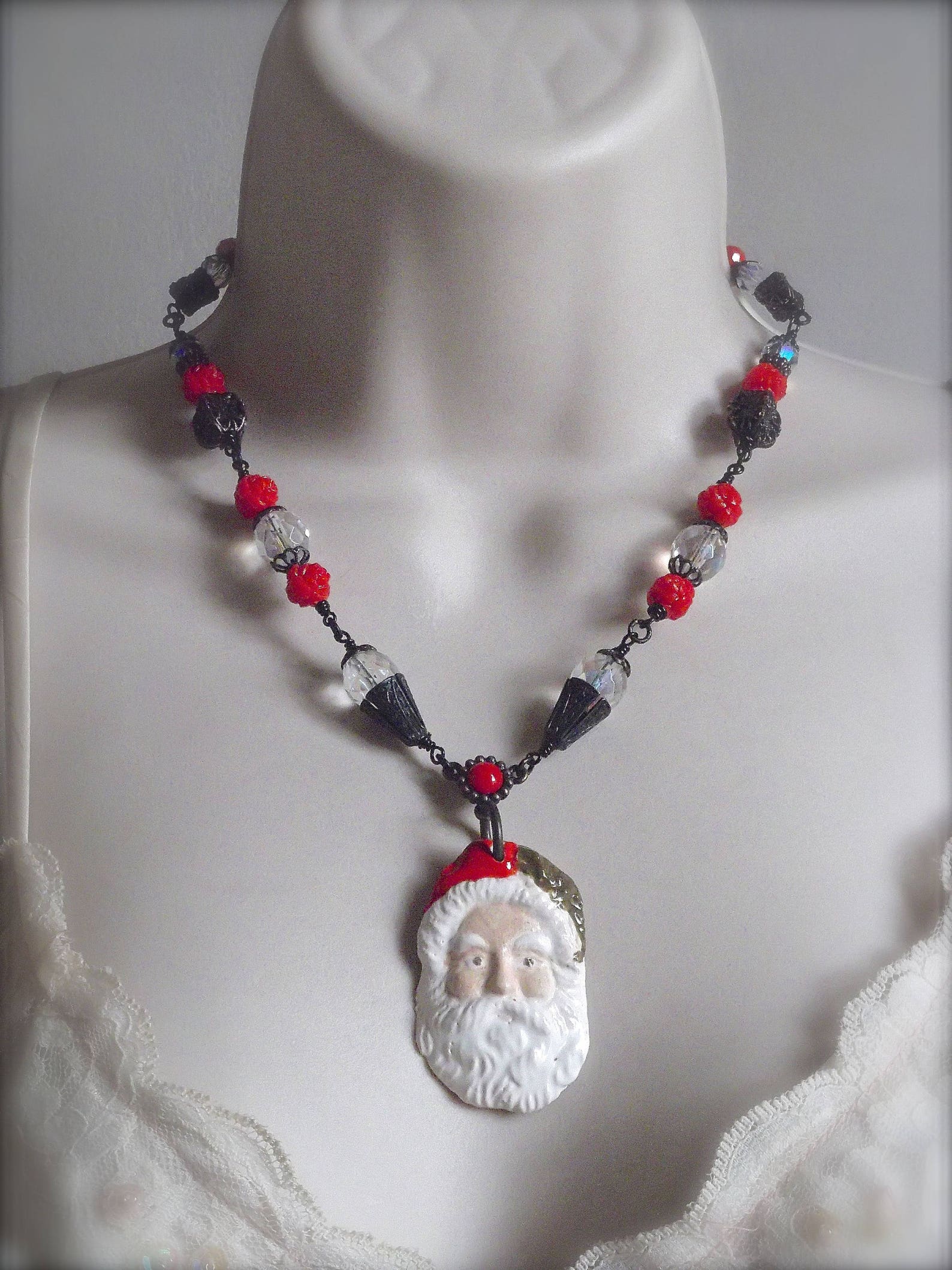 Santa Pendant, Handmade Santa, Ceramic Santa, Artisan Santa, Santa With ...