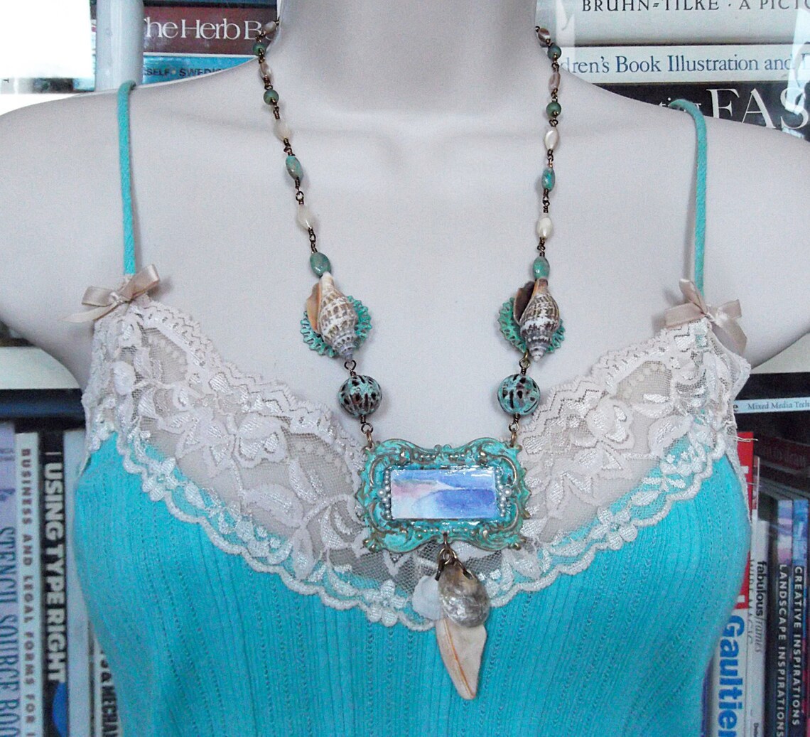 Montauk Memories Verdigris Brass Shell Turquoise MOP Wire - Etsy