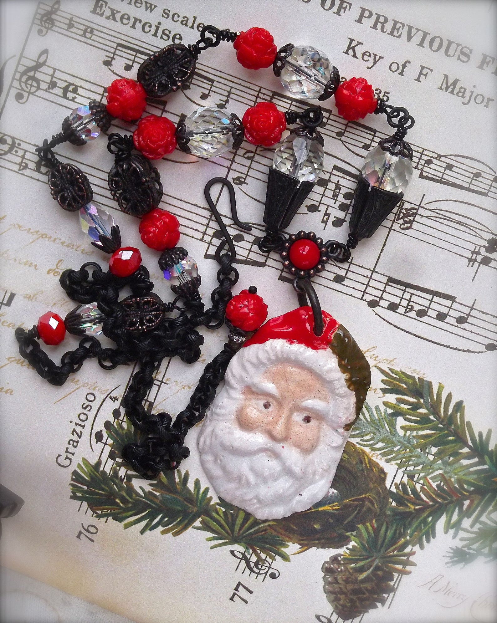 Santa Pendant, Handmade Santa, Ceramic Santa, Artisan Santa, Santa With ...