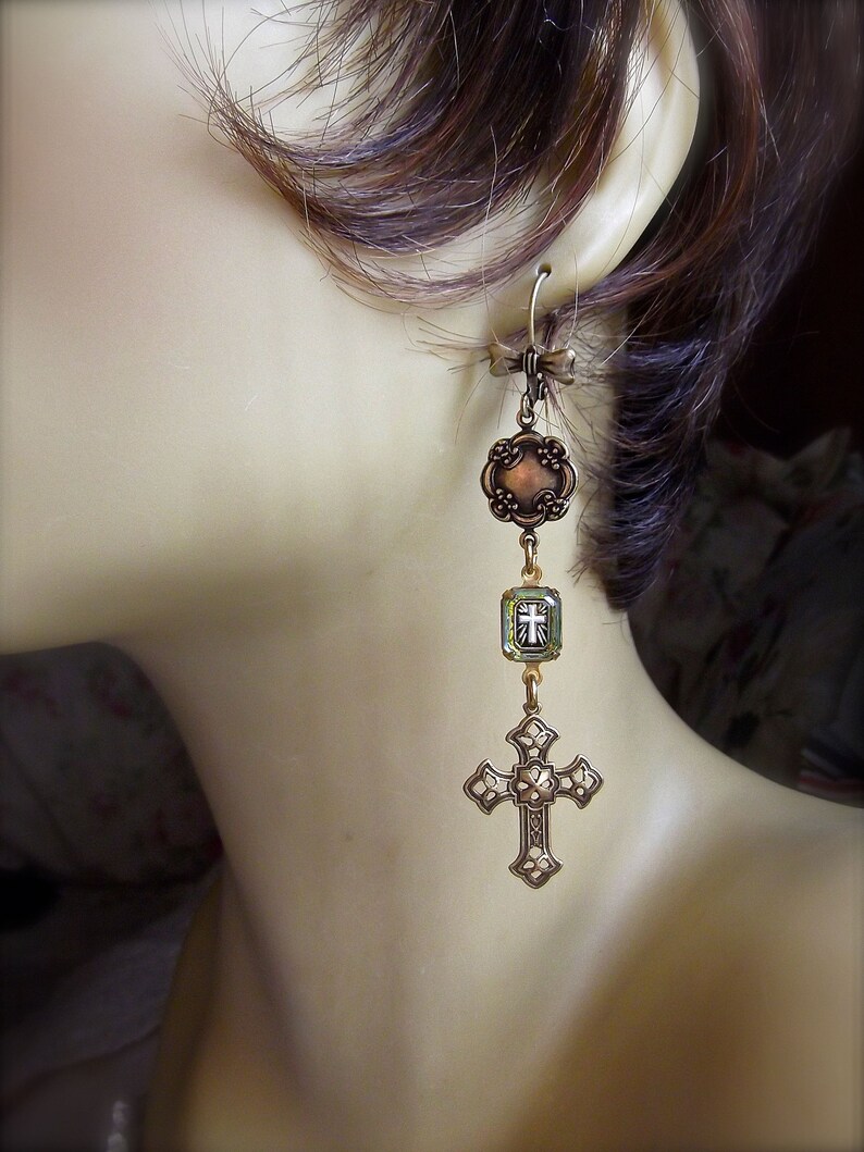 Long Cross Crystal, Cross Crystals,filigree Cross Earrings,brass Ox ...