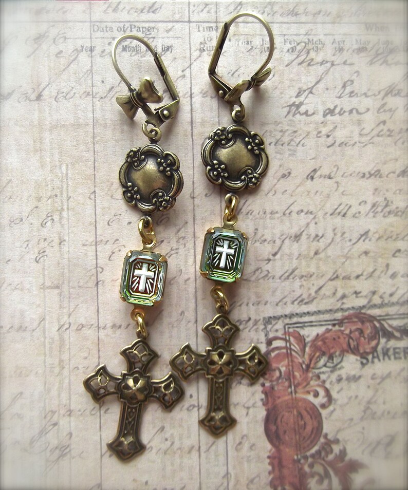 Long Cross Crystal Cross Crystalsfiligree Cross | Etsy