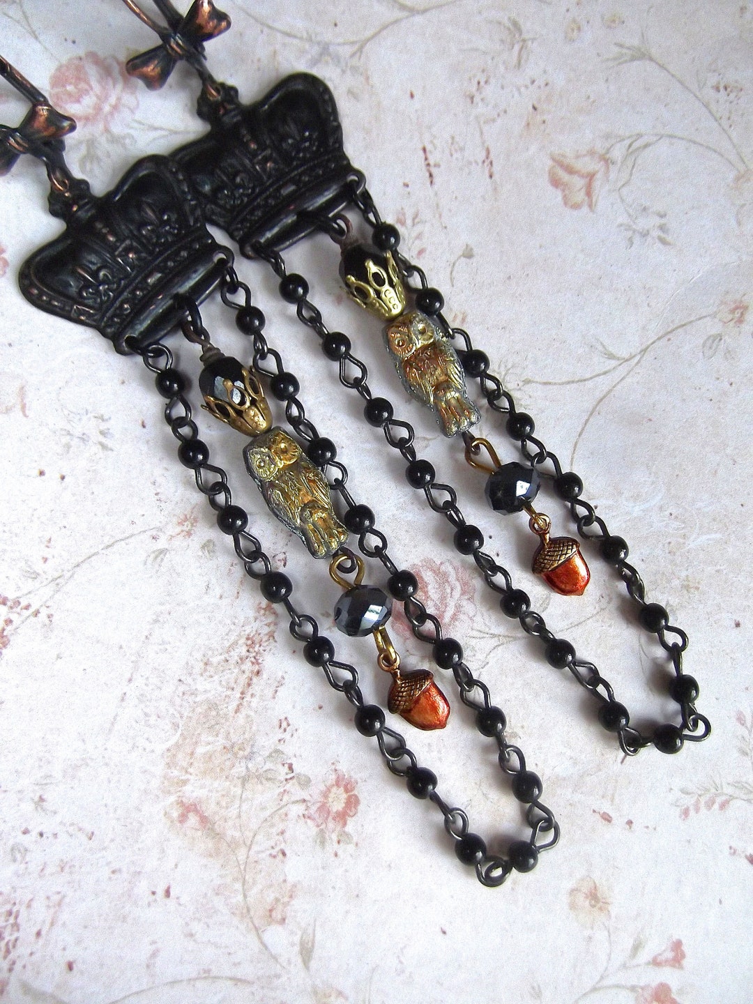 Black Shoulder Dusters, Owl & Crown, Black Crown Dangles, Rosary Chain ...