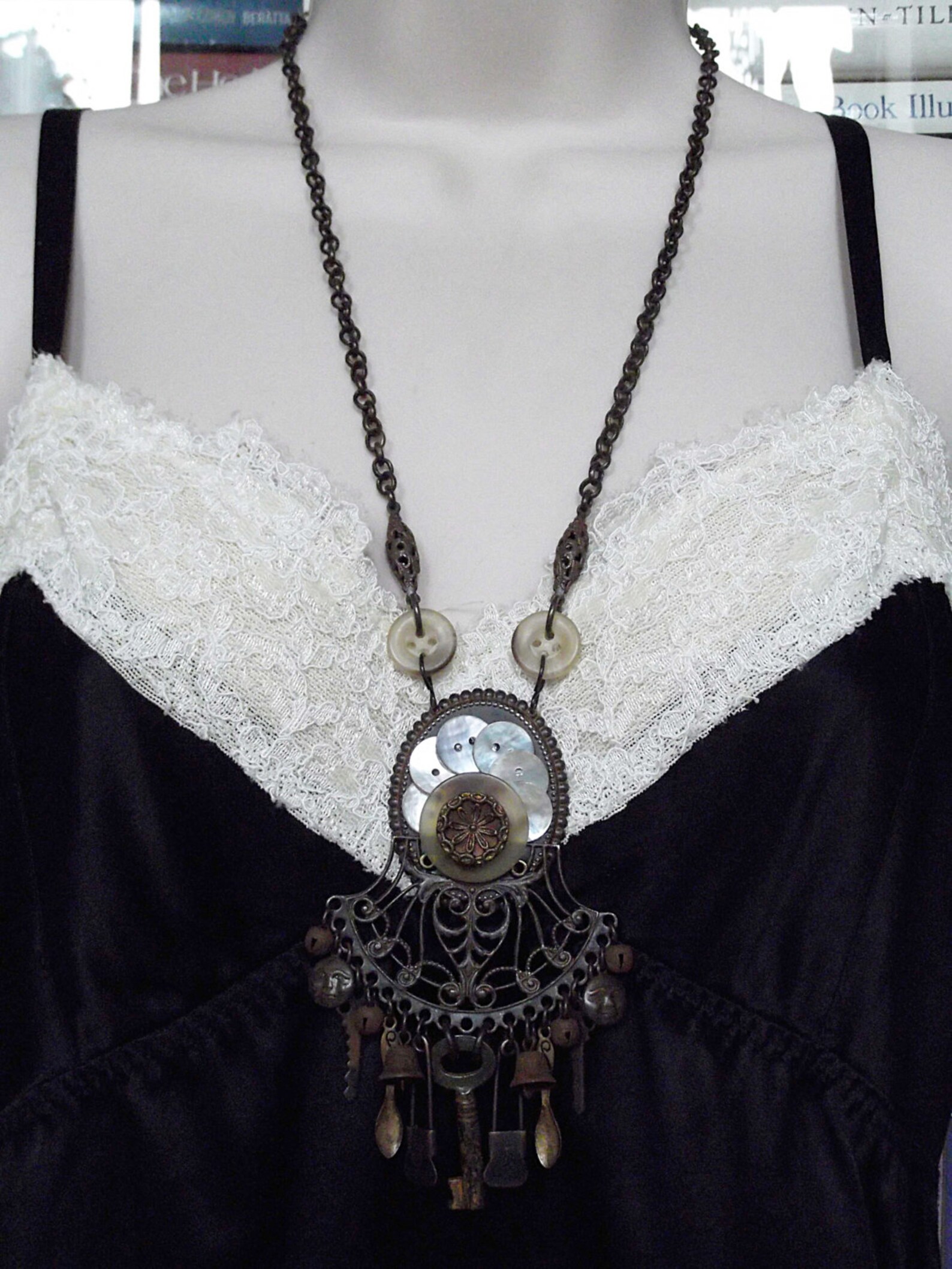 Rusty Black Victorian Frame MOP Buttons and Key and Spoon - Etsy