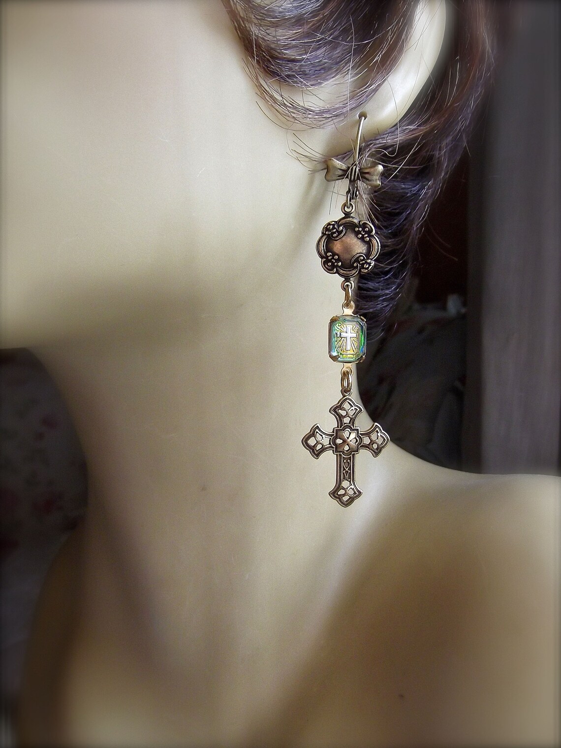 Long Cross Crystal Cross Crystalsfiligree Cross | Etsy