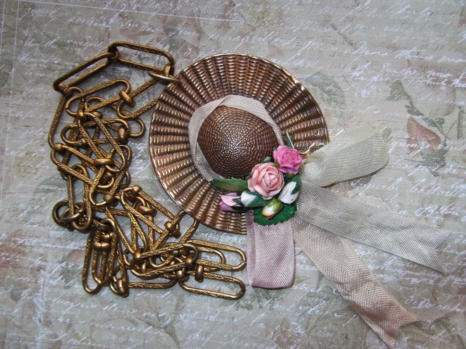 Vintage Summer Bonnet Brass Bonnet With Flowers & Ribbon - Etsy