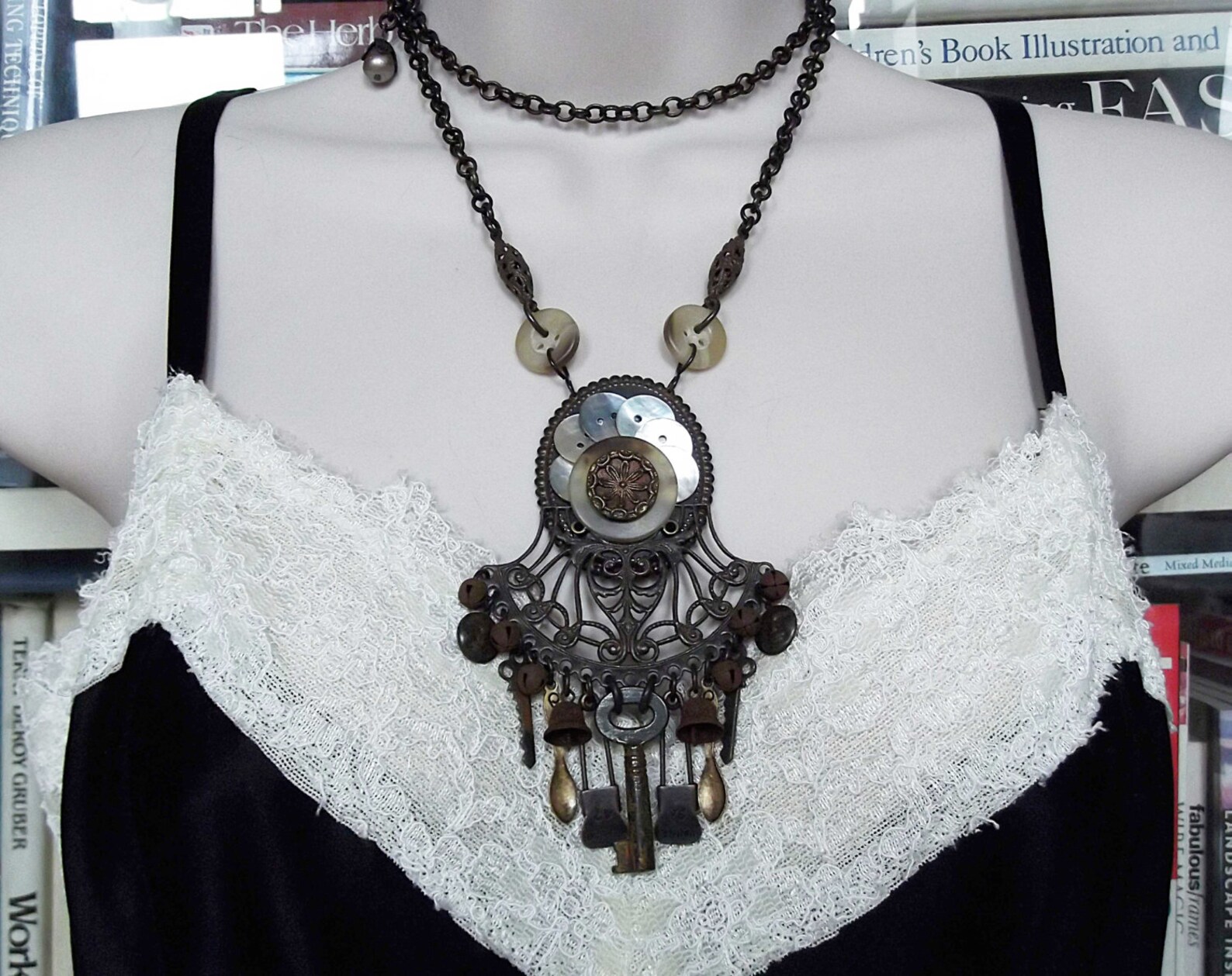 Rusty Black Victorian Frame MOP Buttons and Key and Spoon - Etsy