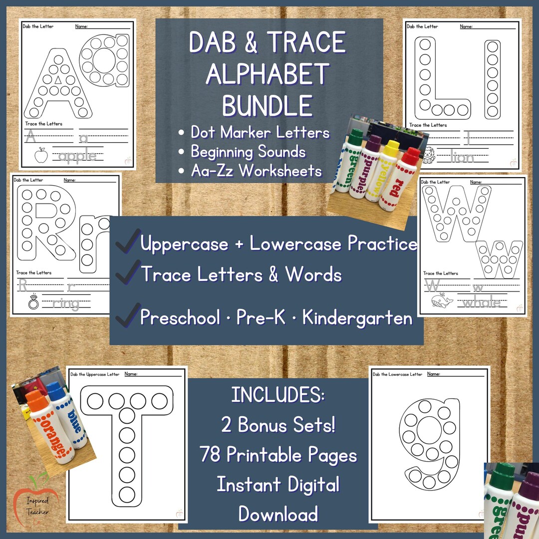 Alphabet Dab & Trace Worksheets, Dot Marker Letters, Beginning Sounds ...