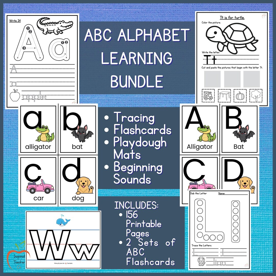 Alphabet Learning Bundle, Tracing, Flashcards, Playdough Mats (PDF ...