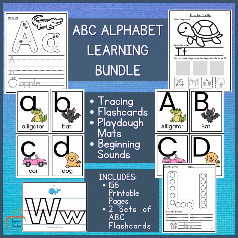 Alphabet Learning Bundle, Tracing, Flashcards, Playdough Mats (PDF ...