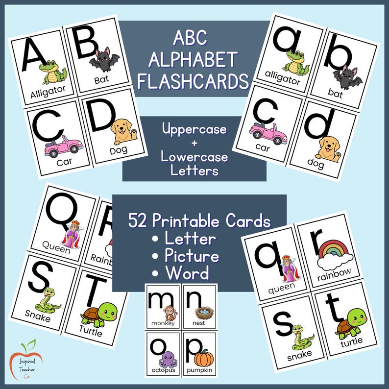 Alphabet Flashcards Uppercase & Lowercase, Preschool Letter Recognition ...