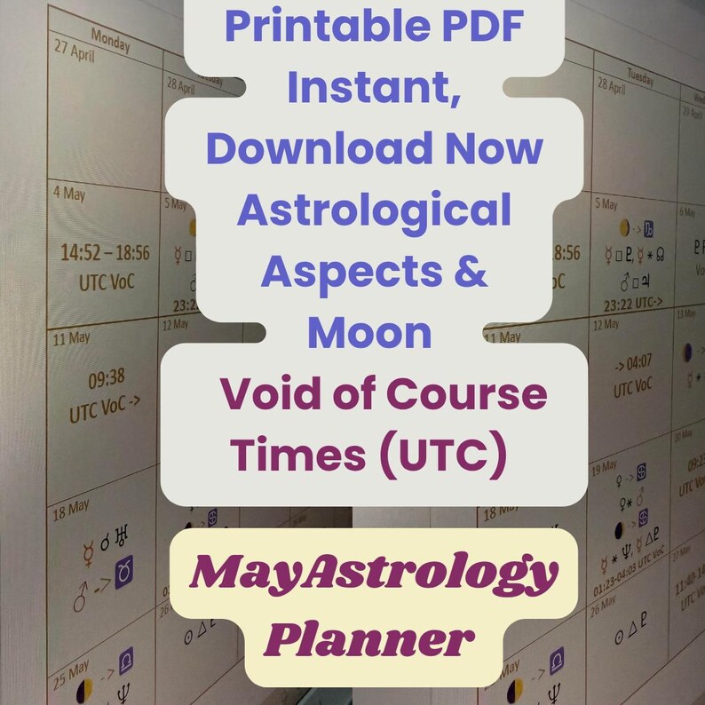May 2026 Global UTC Astrology Calendar PDF Moon Phases VOC Retrogrades ...
