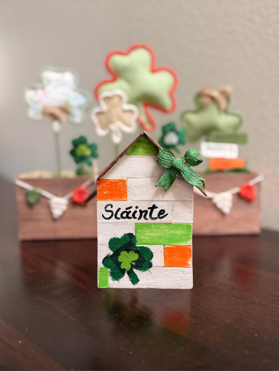 Hand-painted Sláinte Shamrock House Sitter | St. Patrick's Day Tiered ...