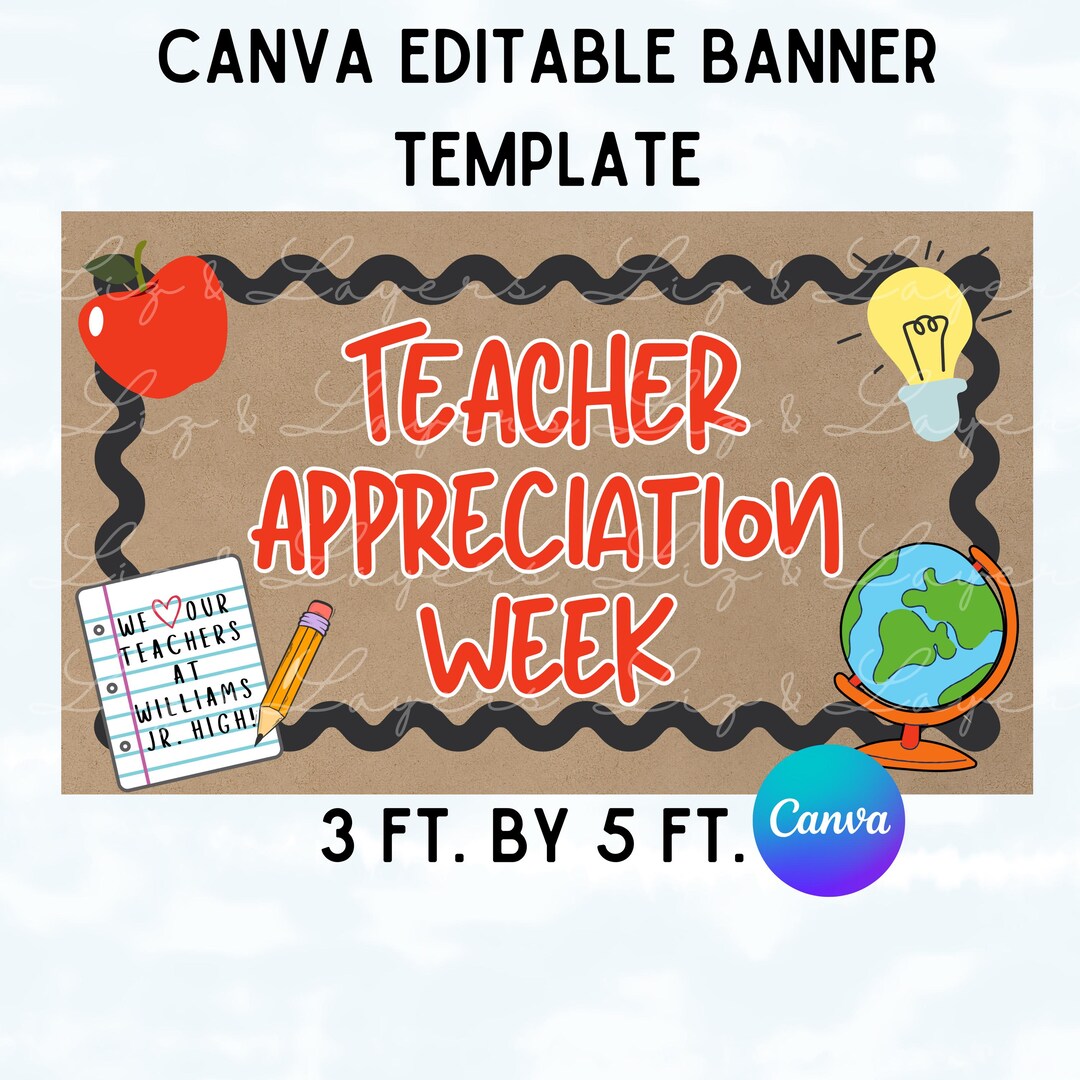 Teacher Appreciation Week Banner Template, Editable Canva Backdrop (3x5 ...
