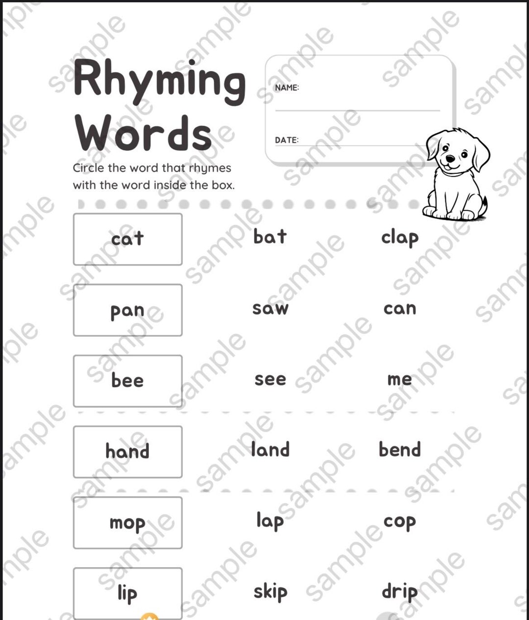 Sight Word Rhyming Printable Worksheet - Etsy Australia