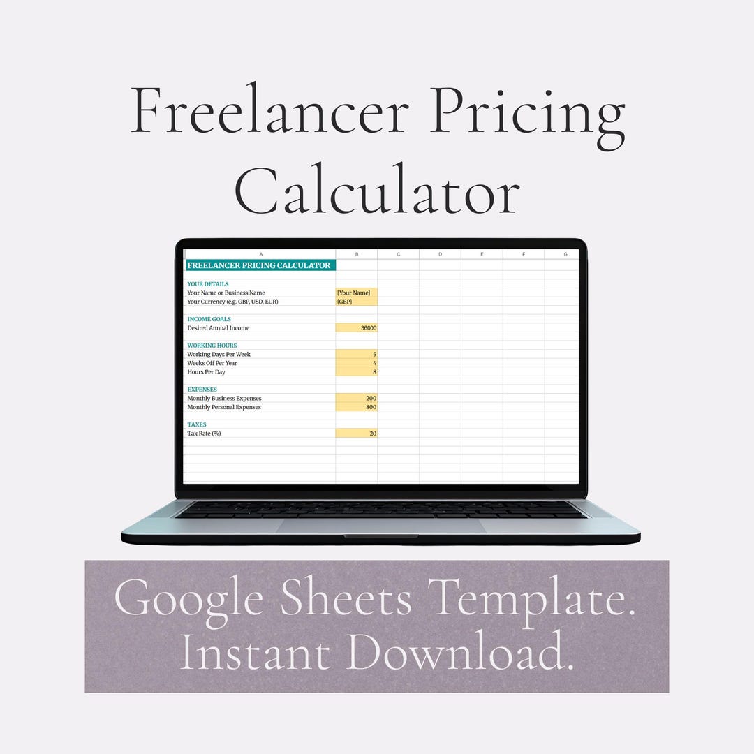 Freelancer Pricing Calculator Google Sheets Template. Hourly Rate and ...