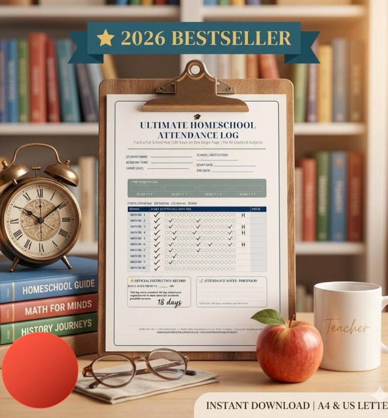 Homeschool Attendance Log, Printable Tracker, A4 Letter Size - Etsy