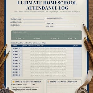 Homeschool Attendance Log, Printable Tracker, A4 Letter Size - Etsy