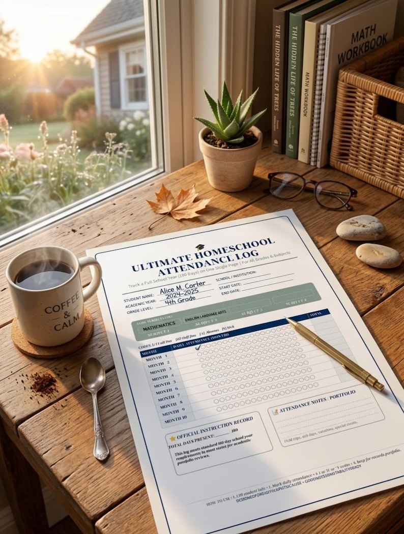 Homeschool Attendance Log, Printable Tracker, A4 Letter Size - Etsy