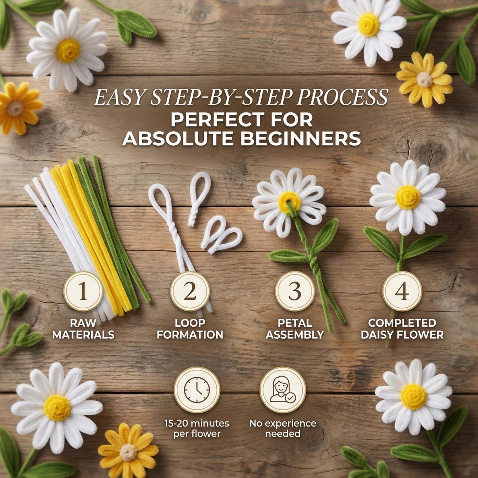 Pipe Cleaner Flowers PDF Tutorial - Beginner Guide Digital Download ...