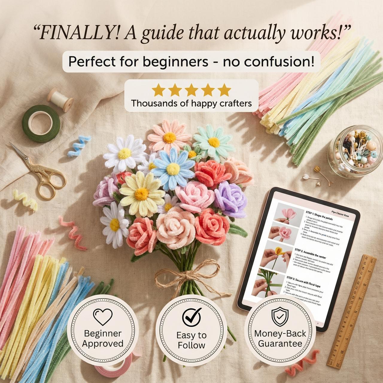 Pipe Cleaner Flowers PDF Tutorial - Beginner Guide Digital Download ...