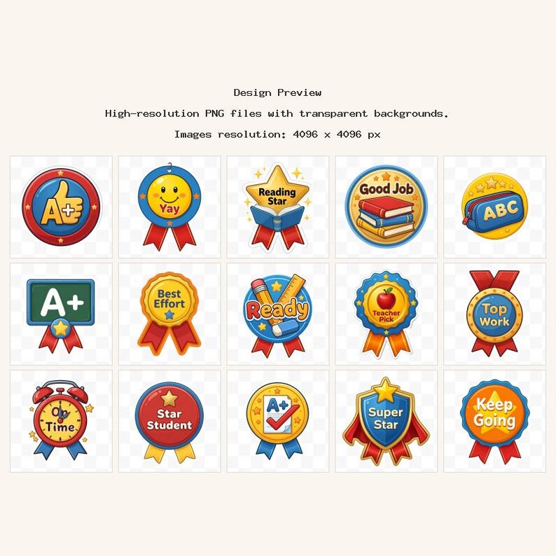 School Reward Sticker Clipart – Printable PNG Badges, Classroom Labels ...