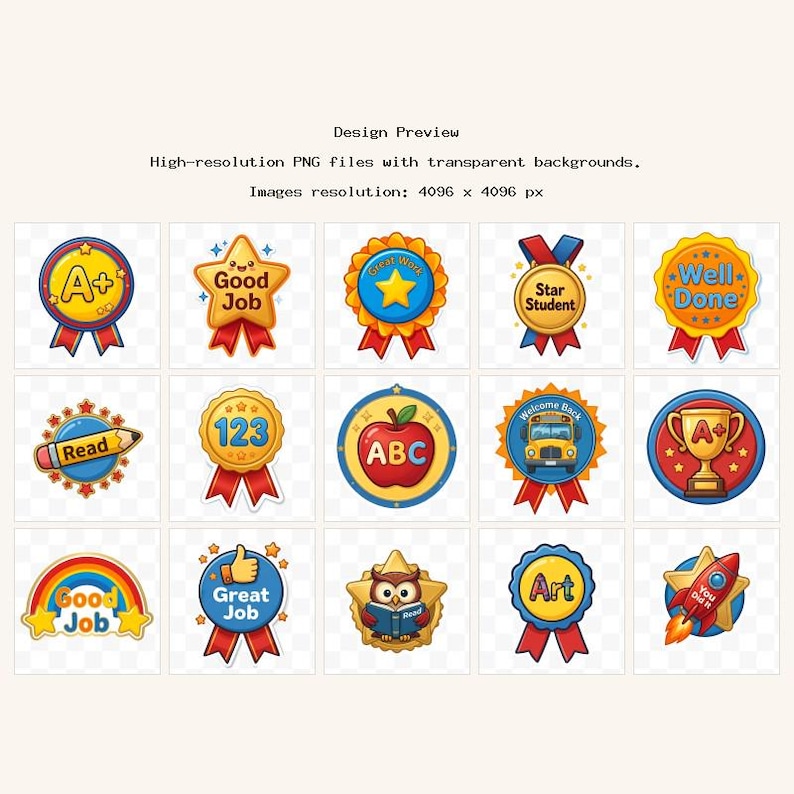 School Reward Sticker Clipart – Printable PNG Badges, Classroom Labels ...